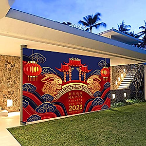 Littleloverly Happy Chinese New Year 2022 Year of the Tiger Backdrop Banner - Chinese Spring Festival New Year Yard Sign Indoor Outdoor Backdrop Banner Party Decorations