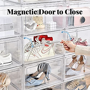 Clemate Acrylic Shoe Box,Set of 5,Extra Large Shoe Storage Boxes Clear Plastic Stackable,Shoe Containers with Clear door,Shoe Organizer For Sneaker Display,Easy Assembly,Fit for US Size 16(14.2"x 11"x 8.3")
