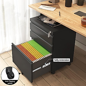 Approgreent 3 Drawer File Cabinet for Home Office, Under Desk Mobile Filing Cabinet with Lock for A4-Size/Letter-Size/Legal-Size, Fully Assembled Except Casters, Black