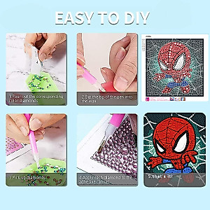 Cartoon Diamond Art Painting Kits for Kids with Frame,Cartoon Diamond Art for Kids Ages 4-8-12,Easy Kids Gem Art Kit with Beautiful Package for Gift Home Wall Decor(7x7inch)