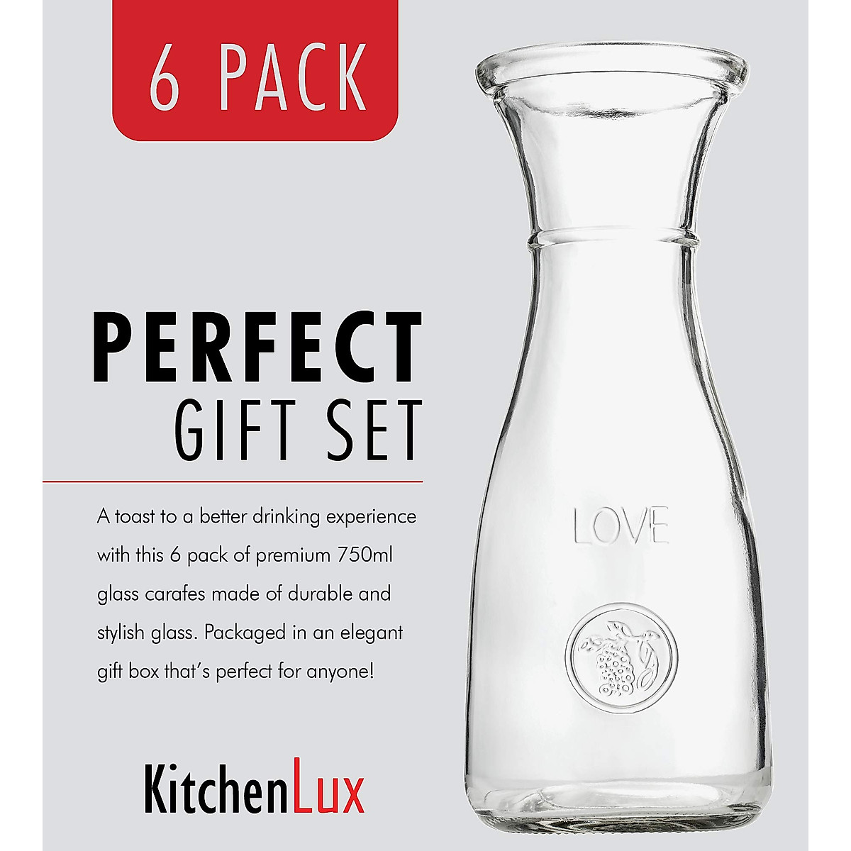 Kitchen Lux Carafe Pitcher Glass Set - Glass Water Pitcher & Water Carafe - Love Elegant Wine Decanter & Mimosa Bar Set - Easy Grip Neck & Wide Mouth for Pouring