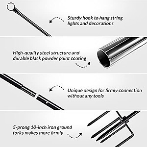 Walensee String Light Poles with Hook Outdoor Metal Lighting Pole for Hanging String Lights for Garden Party 9.4FT Lights Hanger with 5-Prong Fork Steel Stand Holder for Patio Christmas Wedding