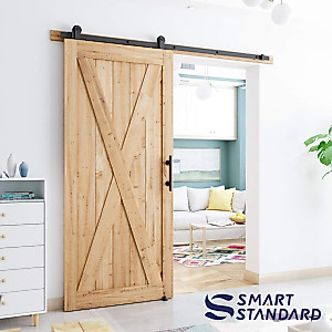SMARTSTANDARD 6.6 FT Top Mount Sliding Barn Door Hardware Kit Whole Set, Include 1 Pull Handle & 1 Floor Guide, Fit 40" Wide DoorPanel(T Shape Hanger)