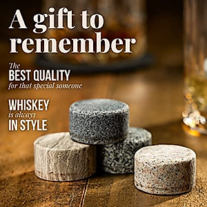 Mixology & Craft Whiskey Stones Set - 6 Circular Granite Bourbon Chilling Rocks - Great Whiskey Gifts for Men, Fathers, Groomsmen Gifts