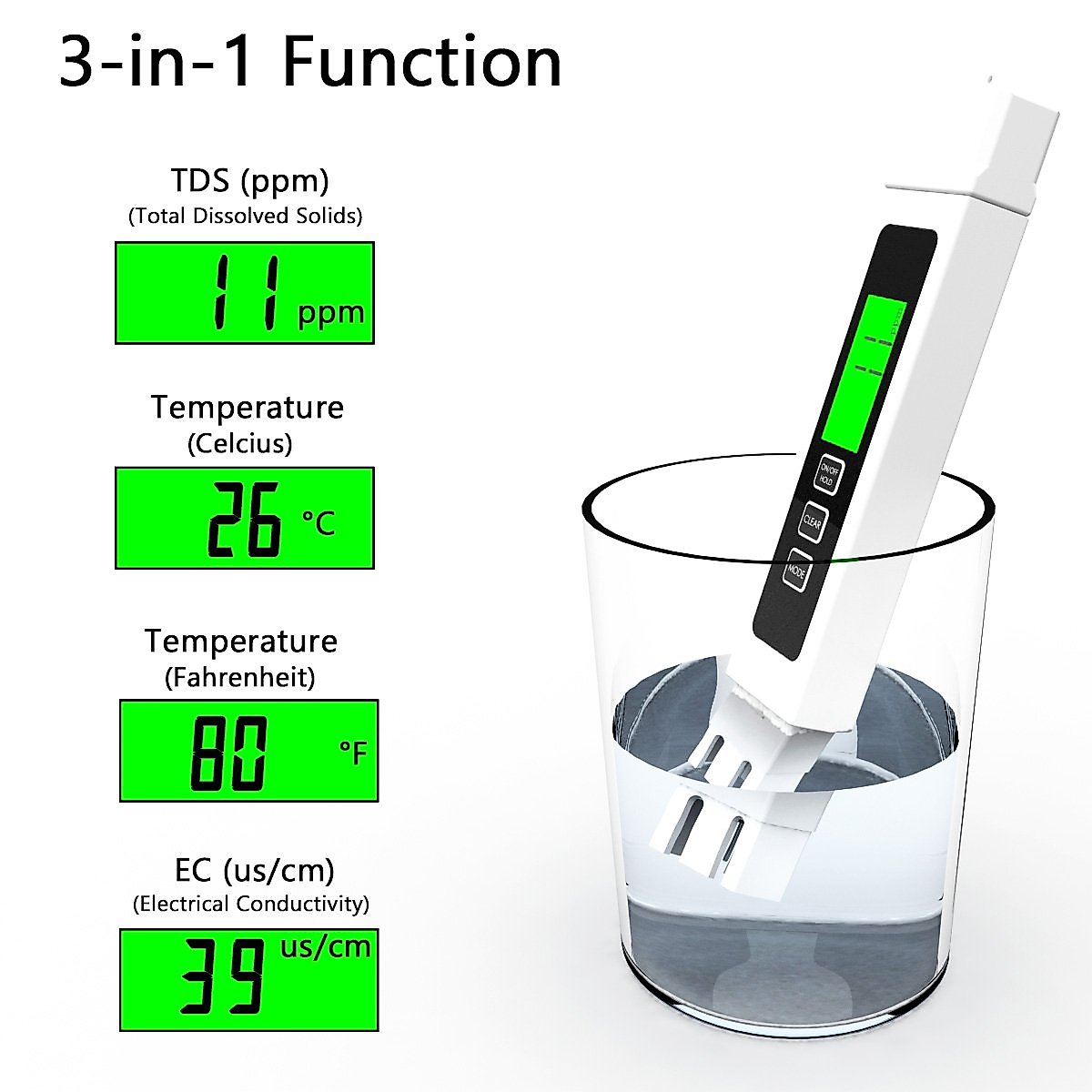 Attom Tech Water Quality Tester Kit, 3-in-1 TDS Meter, EC,Temperature Meter with LCD Back Light, 0-9999 ppm, ± 2% Accuracy Water Test Meter for Drinking Water, Aquariums, Hydroponics, Ro System, Pool
