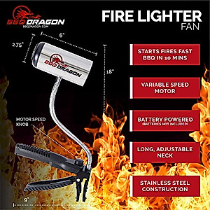BBQ Dragon Charcoal Starter and Grill Lighter Fan Bundle Chimney of Insanity Charcoal Starter - The Fastest and Easiest Charcoal Chimney Starter for BBQ Grills