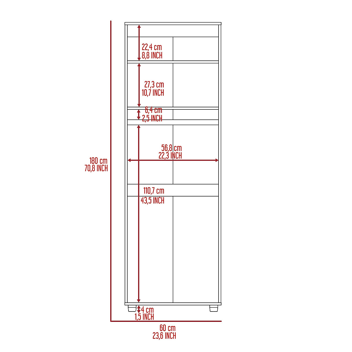 Tuhome Aurora Armoire, Two Interior Shelves, Rod, Double Door -Black