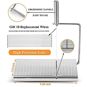 Cheese Slicer & Cheese Cutter | Stainless Steel cheese slicer with 10 Replacement-wires | Cheese Cutter for Block Cheese Metal Cheese Slicer Cutting Board Kitchen Gadgets Gift Set for Cheese Butter