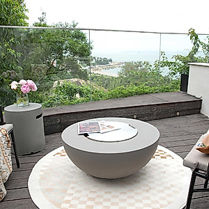 Roca Concrete Fire Pit 34" x 34" Outdoor Patio Firepit Includes Lava Rocks Modern Fire Pits & Outdoor Fireplaces for Garden, Deck, Indoor & Outdoor Heating