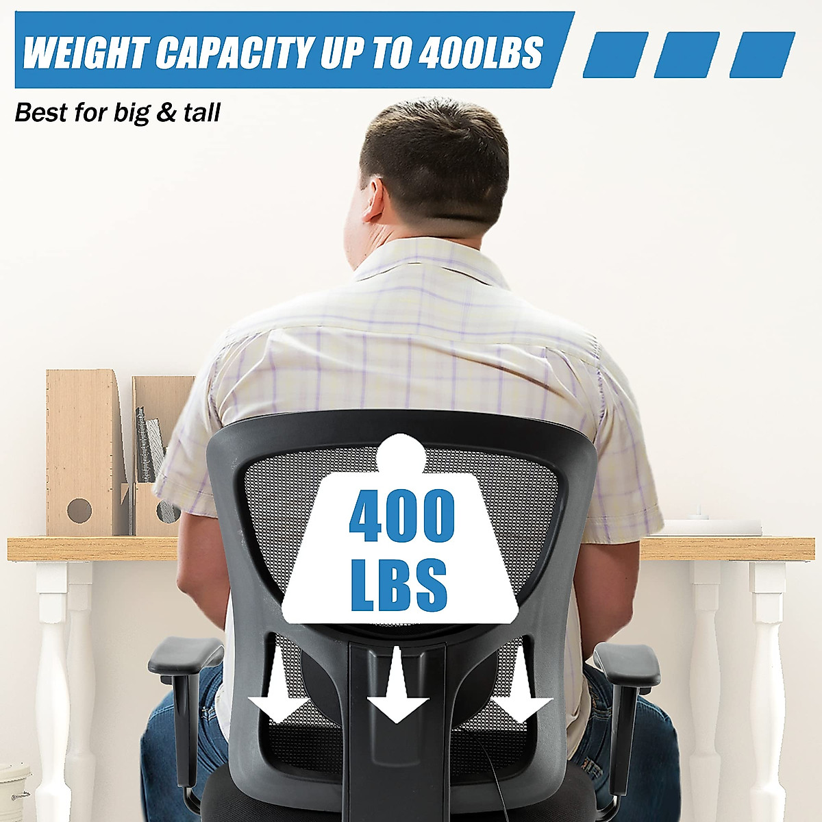 Home Office Chair for Big and Tall 400lbs Ergonomic Mesh Desk Chair with Adjustable Lumbar Support Arms High Back Wide Seat Task Executive Rolling Swivel Chair for Heavy People, Women Men