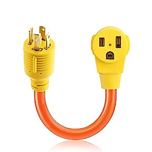 Flameweld Welder Adapter Cord - NEMA L14-30P Twist Locking to 6-50R, 4 Prong Generator to 3 Prong Welder Power Adapter Cord, 125/250V STW 10AWG Generator Cord, ETL (Yellow)