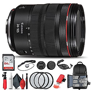 Canon RF 24-105mm f/4L is USM Lens (2963C002) + Filter Kit + Backpack + 64GB Card + Card Reader + Flex Tripod + Memory Wallet + Cap Keeper + Cleaning Kit + Hand Strap + More (Renewed)