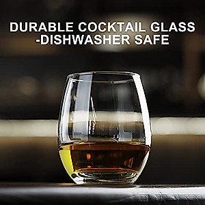 LUXU Durable Stemless Wine Glasses for Red or White Wine- Dishwasher Safe-Elegant Cocktail Glasses,Clear Lowball Bar Glasses,Lead-Free Party Drinking Glassware Set of 4-12 Ounce