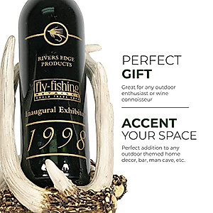 Rivers Edge Products Wine Bottle Holder for 750ml Standard Wine Bottle, Hand-Painted Poly Resin Kitchen Decor, Unique and Rustic Home Decor for Countertop or Wine Bar, Antler