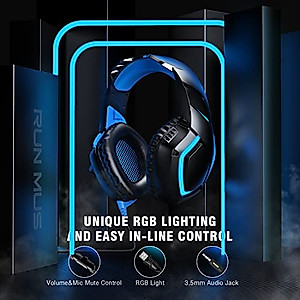 Gaming Headset PS4 Headset with 7.1 Surround Sound, Xbox One Headset with Noise Canceling Mic & RGB LED Light, PC Gaming Headset Over Ear Headphones Compatible for Nintendo Switch, Laptop, Mac