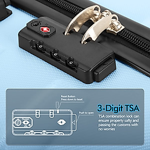 AnyZip Luggage Sets 3 Piece PC ABS Hardside Lightweight Suitcase with 4 Universal Wheels TSA Lock Carry On 20 24 28 Inch Light Blue