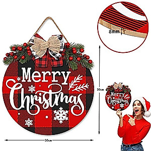 Hooshing Christmas Sign Red Buffalo Plaid Welcome Sign for Front Door Christmas Hanging Decoration for Farmhouse Porch Outdoor Holiday