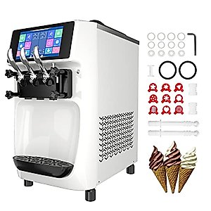 GSEICE Commercial Ice Cream Maker Machine, 10 Inch LCD Touch Screen Dual System Independent Operation, 6.8 to 8.4 Gal/H Soft Serve Ice Cream Machine With Pre-cooling Frequency Conversion