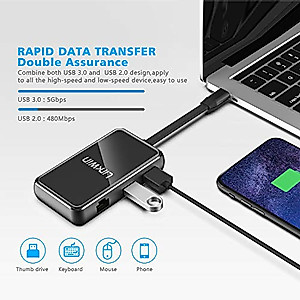 USB C Hub, LINKWIN 6 in 1 Tempered Glass USB C Multiport Adapter, USB C to HDMI, VGA, 2 USB 3.0 Ports, USB C Charging, RJ45 Gigabit Ethernet, USB C Dock Dongle Compatible Apple MacBook Pro 13 (Black)