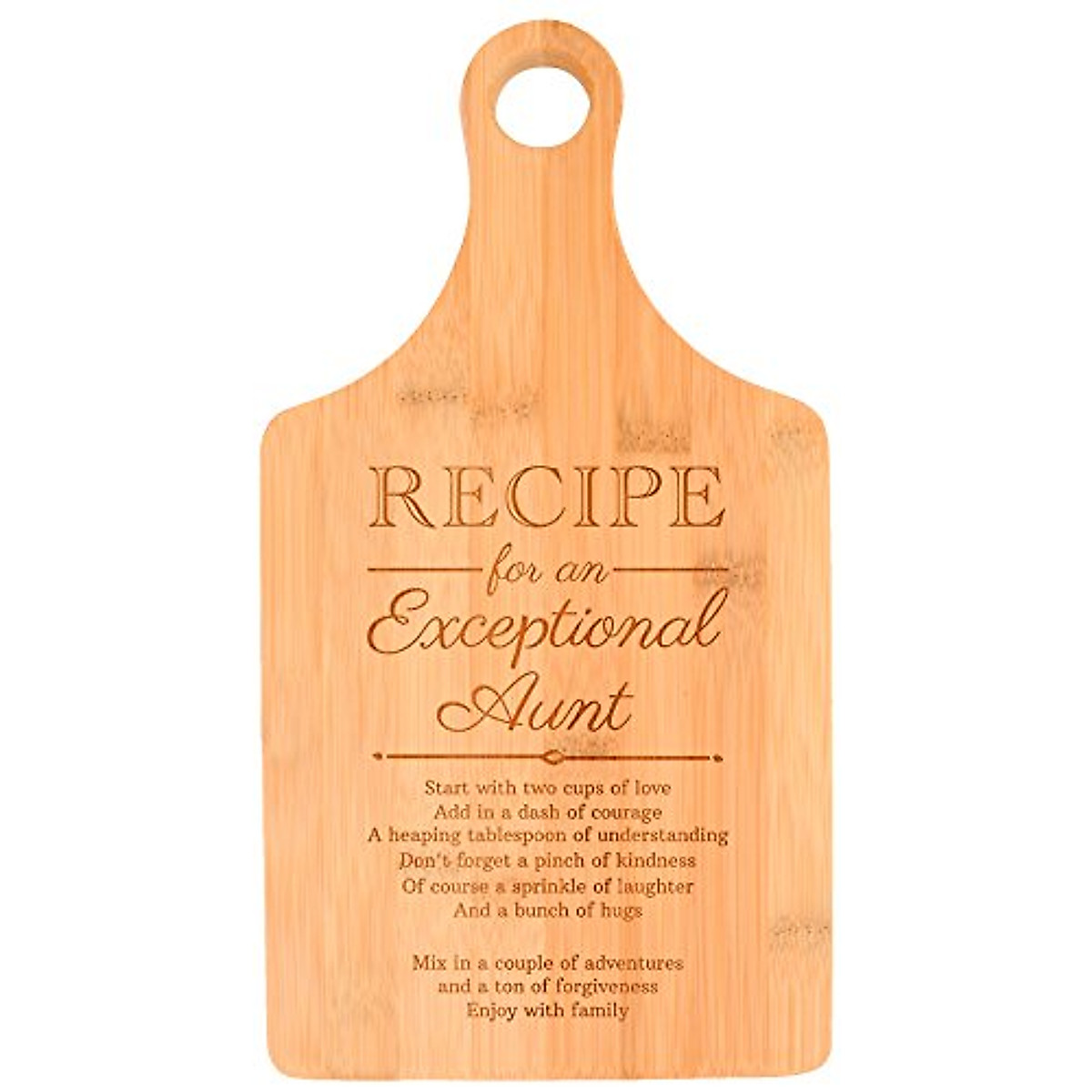 New Aunt Gift For Women Recipe For An Exceptional Aunt Paddle Shaped Bamboo Cutting Board
