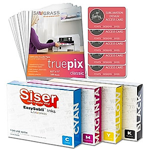 Sawgrass Easysubli Inks SG500 & SG1000 4 Pack with 100 Sheets of Premium Sublimation Paper & Designs