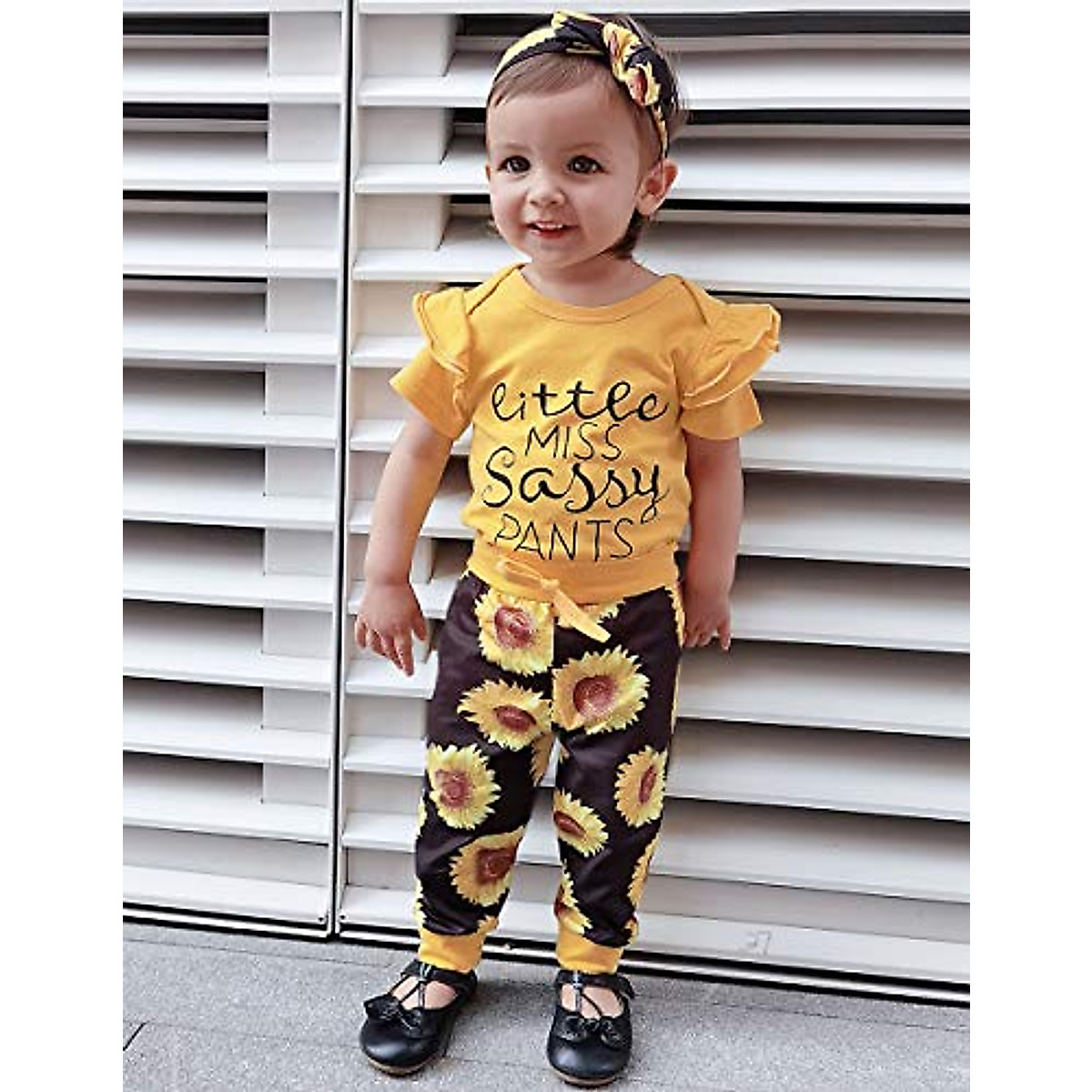 Yvowming Newborn Baby Girl Clothes Infant Baby Ruffle Romper +Pants + Headband 3 PCS Outfits Set