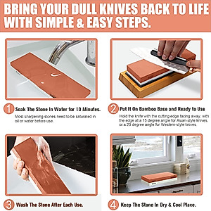 Knife Sharpening Stone Set, HMPLL Whetstone Knife Sharpener Stone Set 4 Side Grit 400/1000 3000/8000, Professional Include Non-Slip Bamboo Base, Leather Strop, Flattening Stone & Angle Guide