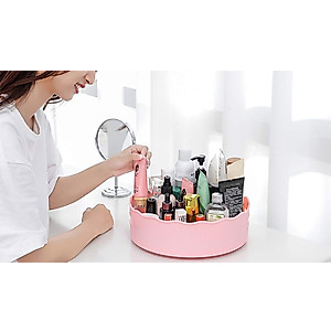 Goeielewe Lazy Susan Organizer Plastic Turntable Round Rotating Storage Organizer Tray with Handle for Kitchen Cabinets, Pantry, Countertops, Bathroom Vanity (Pink, Small: 9.5-Inch)