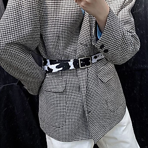 FERCAISH Milk Cow Pattern Belt, Fashion PU Leather Ladies Belt Animal Print Leather Belt Faux Leather Waist Belts for Jeans Pants Dresses