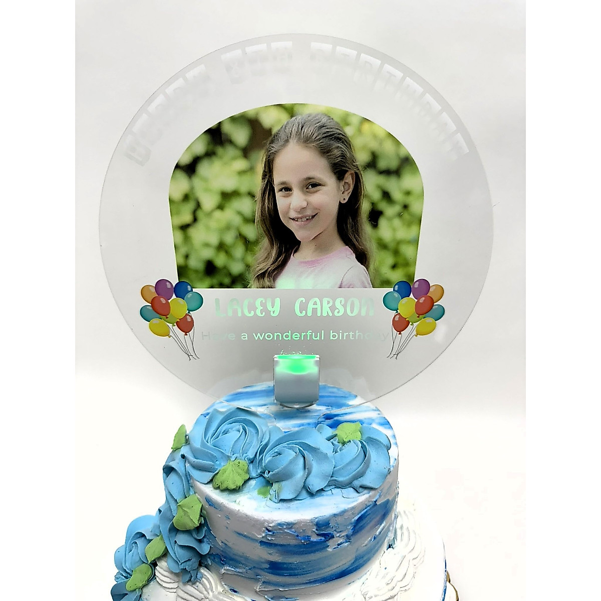 Photo Light Up Personalized Party Decor Happy Birthday Cake Top Topper With Any Photo Picture Logo Text - Mitzvah, Weddings, Birthday, Sweet 16, Anniversary, Baby Shower, Bridal Shower…