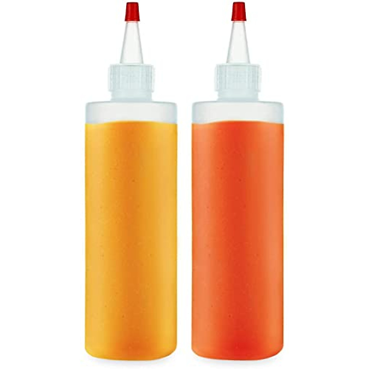 Condiment Squeeze Bottles, 8 OZ Empty Squirt Bottle, Red Top Cap, Leak Proof - for Ketchup, Mustard, Syrup, Sauces, Dressing, Oil, Arts & Crafts, BPA FREE Plastic - Perfect for Kitchen - 2 PACK