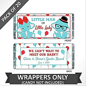 Personalized Elephant Candy Wrappers for Chocolate, Gender Reveal Party Favors, Pack of 20 Custom Hershey Bar Labels