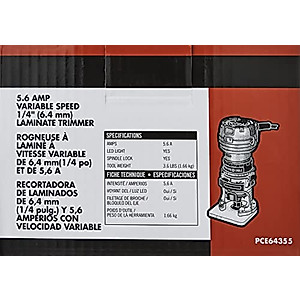 PORTER-CABLE Porter Cable Router, Variable Speed, 1/4-Inch Laminate Trimmer, 5.6-Amp (PCE6435)
