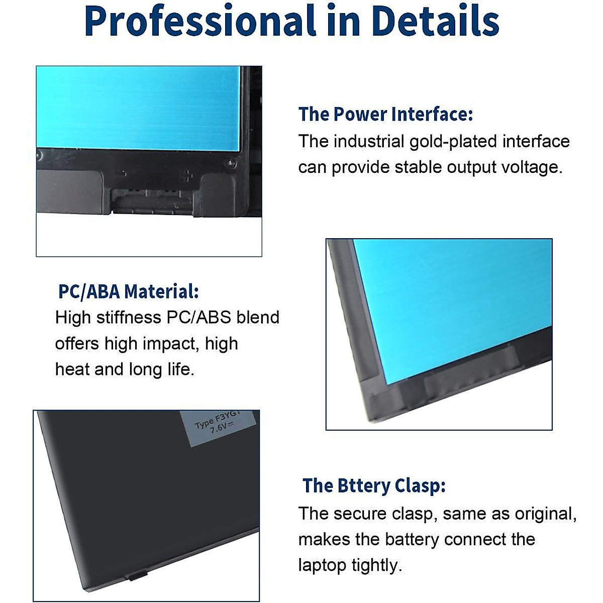 60Wh F3YGT Laptop Battery Replacement for Dell Latitude 7480 7280 7490 E7480 E7280 E7490 7380 7390 7290 E7390 E7290 E7380 12 13 14 7000, DM3WC F3YGT-1 KG7VF 2X39G V4940 451-BBYE 453-BBCF 0DM3WC 0F3YGT