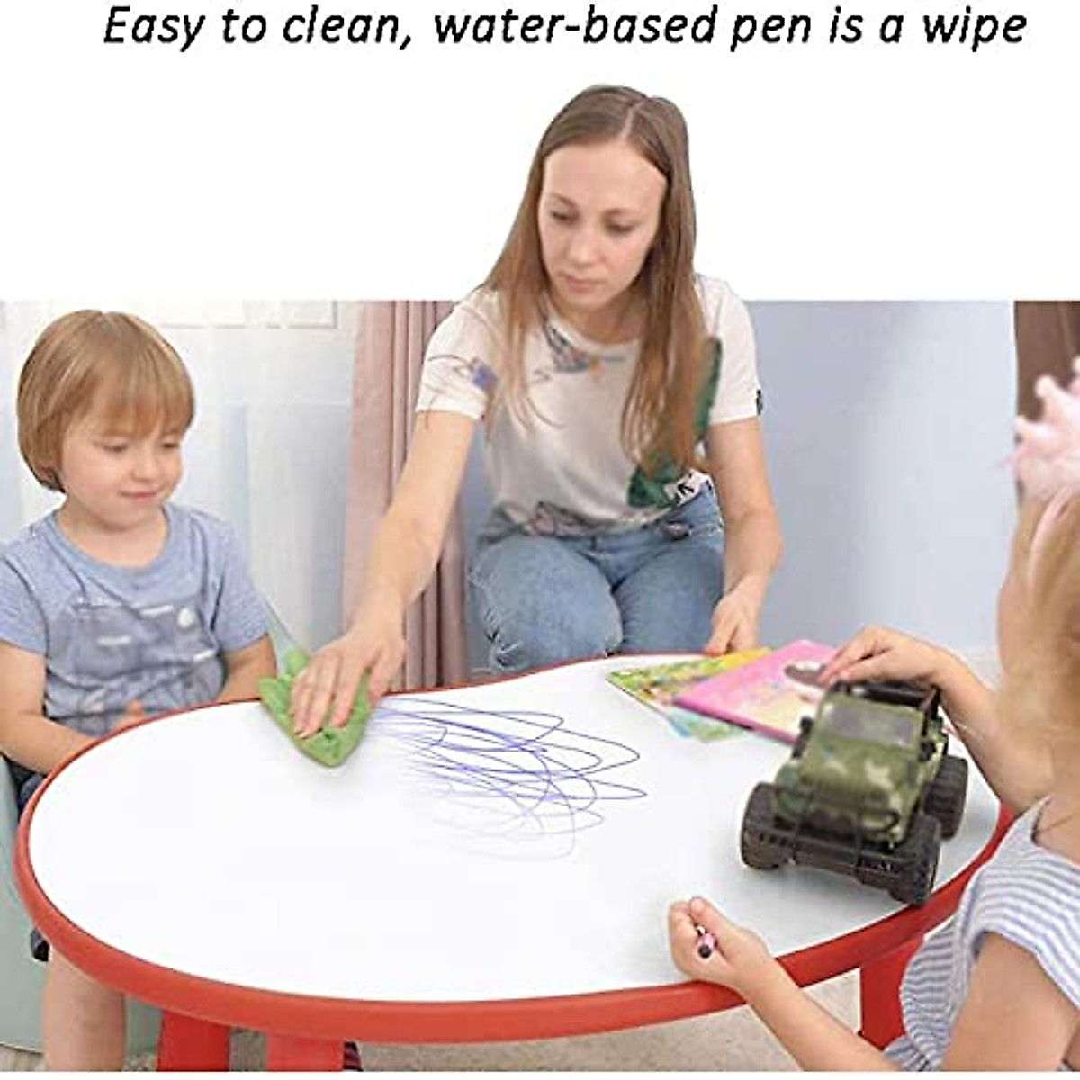 LIRUXUN Children's Table and Set Kindergarten Can Be Raised and Lowered Plastic Baby Game Table Graffiti Belt Storage Tablo