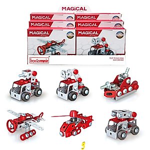 IRON COMMANDER Mini Erector Sets Metal Building Blocks Learning Set - Build Your Own Micro Model Car Kit STEM Toys Kits Erector Sets for Kids 8+ Year Old (Fire Trucks Series)