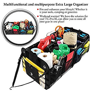 TRUNKCRATEPRO trunk organizer for suv, truck, car, vehicles, rv, jeep, van - Premium Multi Compartments Collapsible cargo car Storage & car accessories for women, men (Extra Large, Black) 36.22" (L) x 17.13" (W) x 12.5” (H)