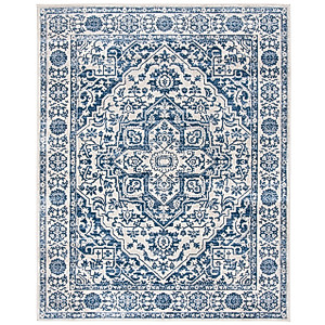 SAFAVIEH Brentwood Collection Area Rug - 9' x 12', Navy & Light Grey, Medallion Distressed Design, Non-Shedding & Easy Care, Ideal for High Traffic Areas in Living Room, Bedroom (BNT832M)