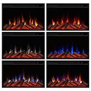 BOWERY HILL 47.5" Slim Solid Wood and Glass Electric Fireplace in Black