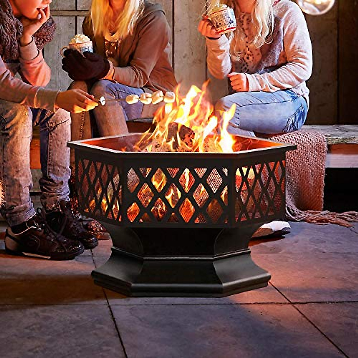 Yaheetech 24'' Outdoor Fireplace Wood Burning Pit Hexagon Shaped Metal Brazier for Outdoor Patio Backyard Camping Garden