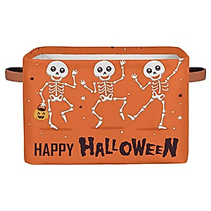 Pardick Happy Halloween Large Collapsible Storage Bins ,Danc Skull Decorative Canvas Fabric Storage Boxes Organizer with Handles，Rectangular Baskets Bin for Home Shelves Closet Nursery Gifts