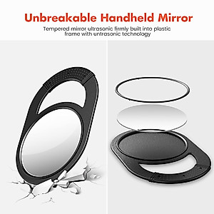 TASALON Unbreakable Hand Mirror, Hand Mirrors with Handle, Salon Mirror, Barber Mirror for Hair, Anti-Slip Hand Held Mirror with Rubber Grip for Travel, Makeup, Shaving, Shower, Camping - Black