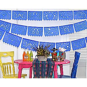 5 pk Fiesta Party Supplies, Royal Blue Mexican Banner Flags, 50 Panels of Papel Picado, 60ft Tissue Paper Garland Perfect for birthdays, weddings, quinceaneras, taco bar ws2030
