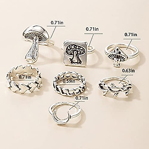 CSIYANJRY99 Vintage Silver Punk Rings Set Retro Mushroom Heart Moon Flower Heart Signet Knuckle Finger Statement Rings for Women Jewelry (I)