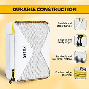 XBLGX Packing Cubes for Suitcases 5-Pcs Travel Luggage Packing Organizers Set with Laundry Bag & Shoe Bag（White/Yellow）