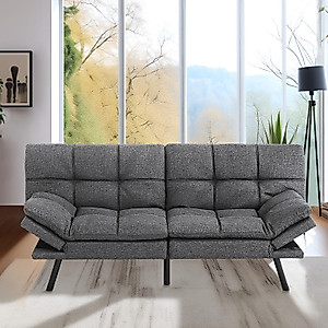 MUUEGM Ajustable Futon Sofa Bed, Futon Couch Filled with High Density Memory Foam, Ajustable Backrest Armrest Folding Futon, Modern Design Sofa Bed for Living Room, 71” for Small Space Dark Grey