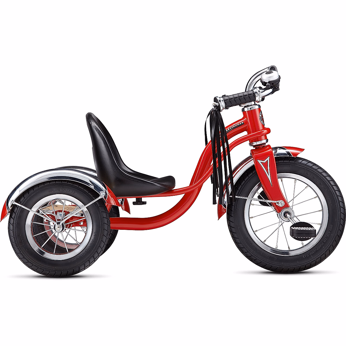 Schwinn Roadster Bike for Toddler, Kids Classic Tricycle, Low Positioned Steel Trike Frame with Bell and Handlebar Tassels, Rear Deck Made of Genuine Wood, for Boys and Girls Ages 2-4 Year Old, Red
