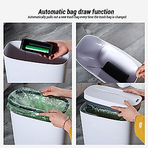 ALEEIK Motion Sensor Trash Can with Lid,3.7 Gallon Automatic Touchless Trash Can Slim Smart Plastic Narrow Trash Bin Wastebasket Rechargeable Waterproof Garbage Can, Gray