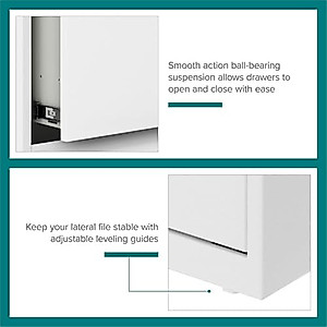 Hirsh 30" W Modern Metal Lateral File Cabinet with 2 Drawers & Secure Lock, Powder Coat, for Home/Office, in White Finish
