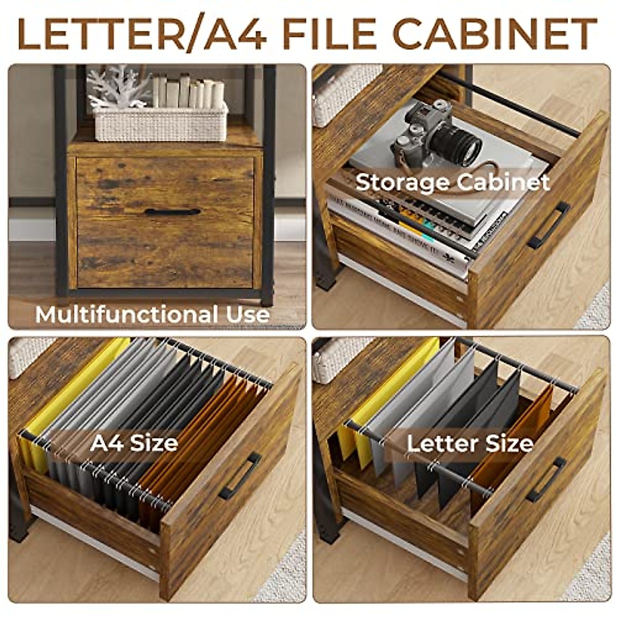 SEDETA 98" Home Office Desk, 2 Person Computer Desk with Letter/A4 File Drawer & Power Strip with USB, Long Desk with Storage, Printer Shelf & Monitor Stand for Home Office, Rustic Brown